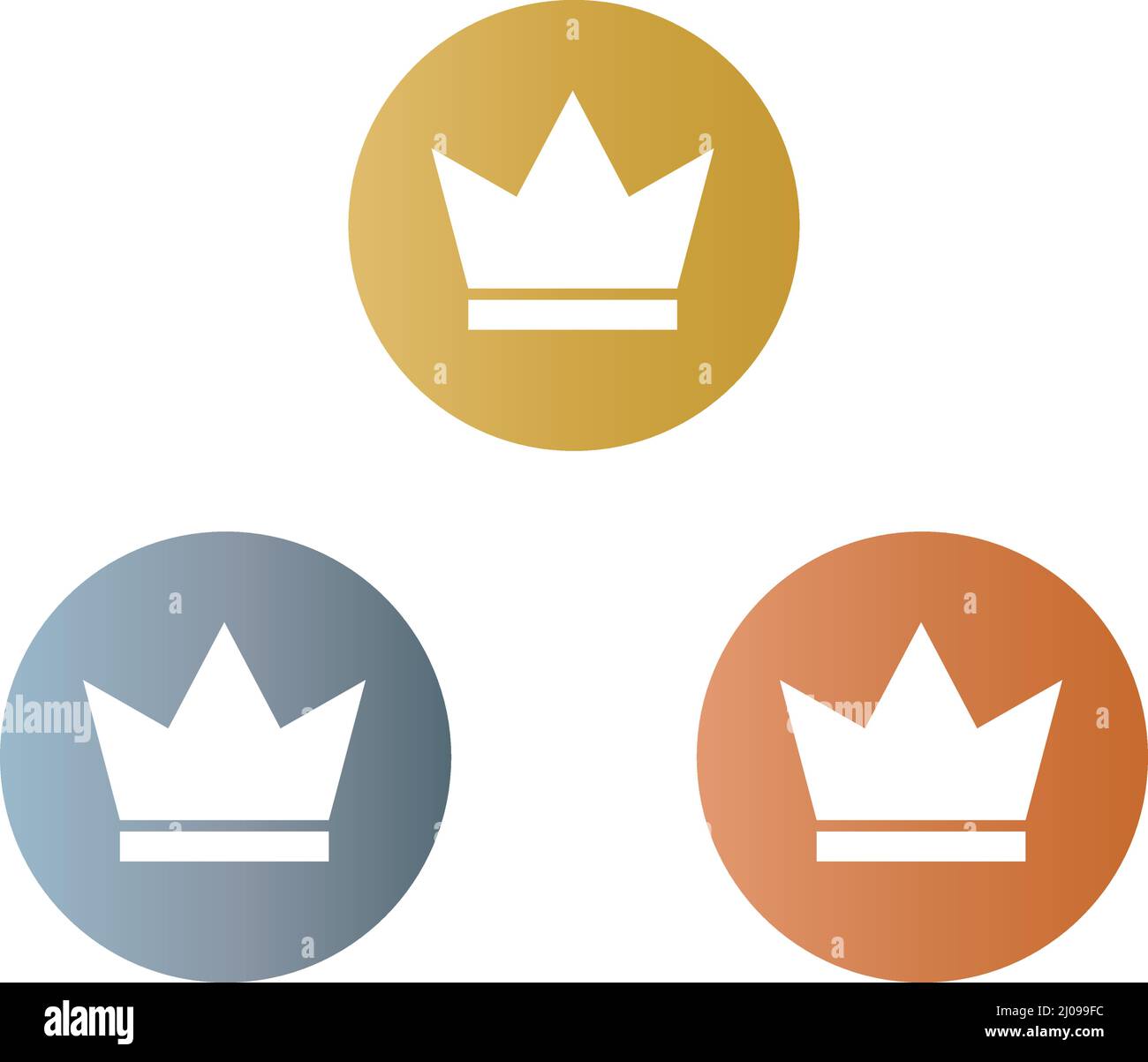 A set of gold, silver, and bronze crown icons. Ranking and sports ...