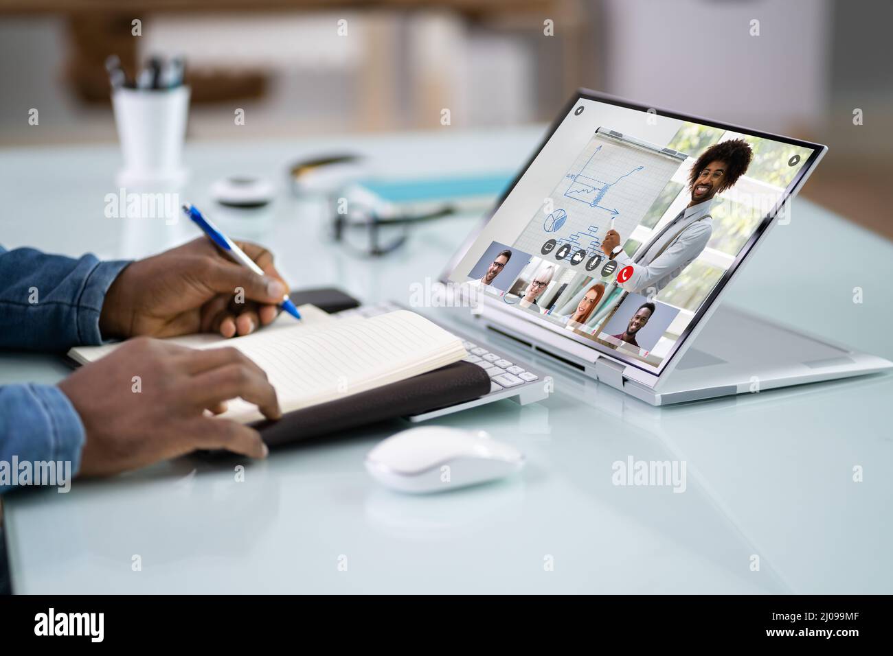 Online Virtual Video Conference Training On Laptop Computer Stock Photo ...
