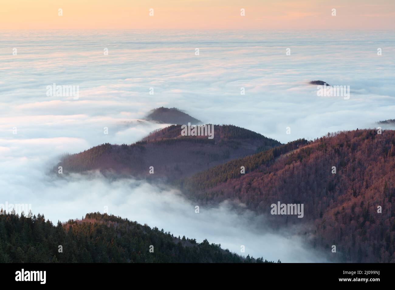 Mala Fatra mountain range shrouded in low clouds, Slovakia Stock Photo ...