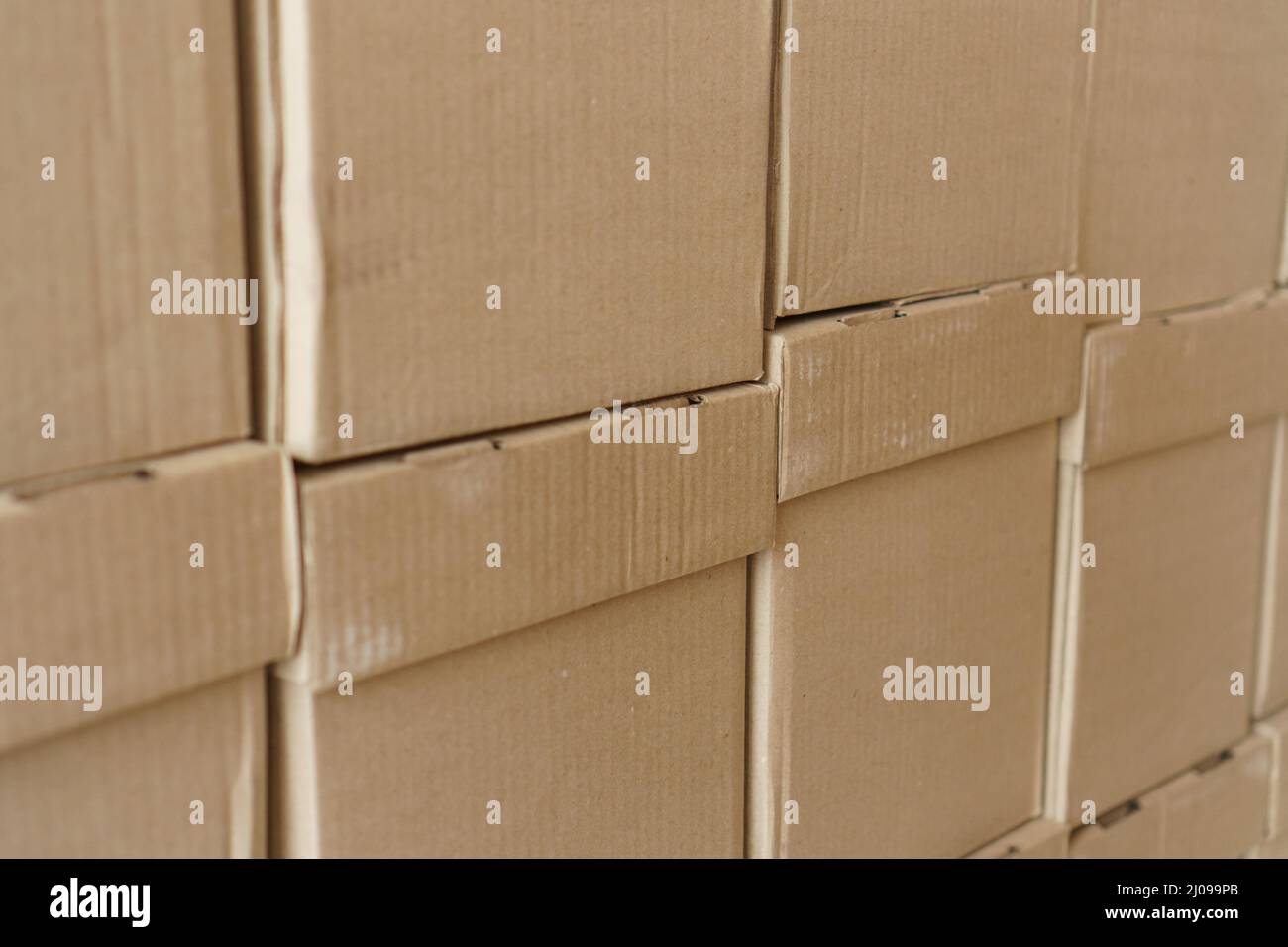 Set of cardboard brown boxes in storehouse. Background of carton boxes ...