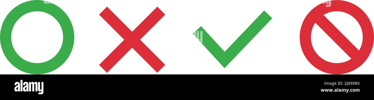 Icon set of circle, cross, check mark and stop mark. Editable vector ...