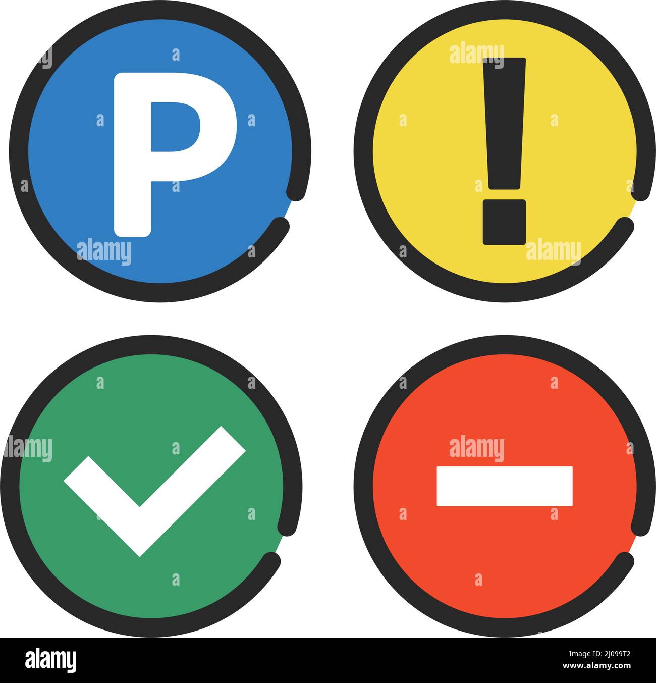Parking signs and caution signs, check marks and stop signs. Editable ...