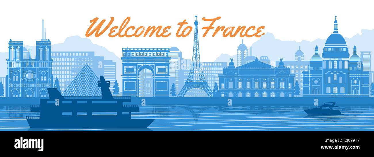 France famous landmark with blue and white color design,vector ...