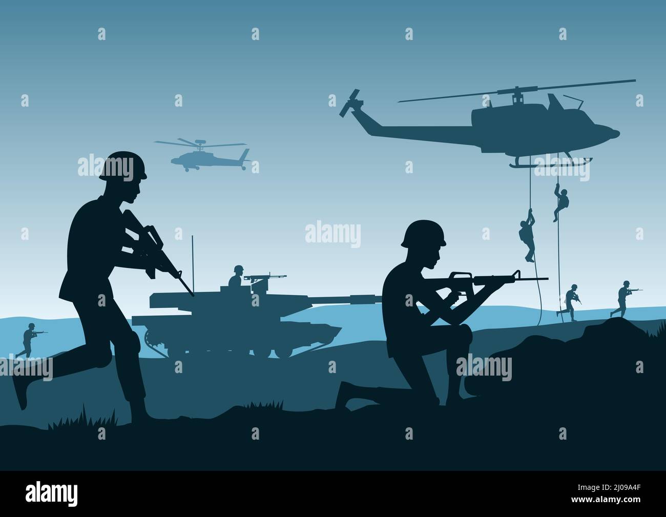 Background of war in situation of the battle ready to attack,vector ...
