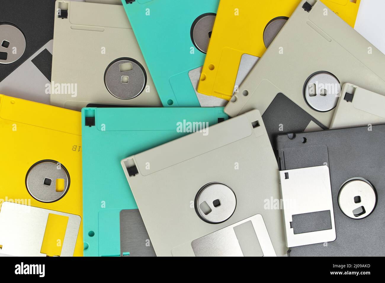 Full Frame Close up of 3.5 Inch Floppy disks for background. Retro digital storage technology ...