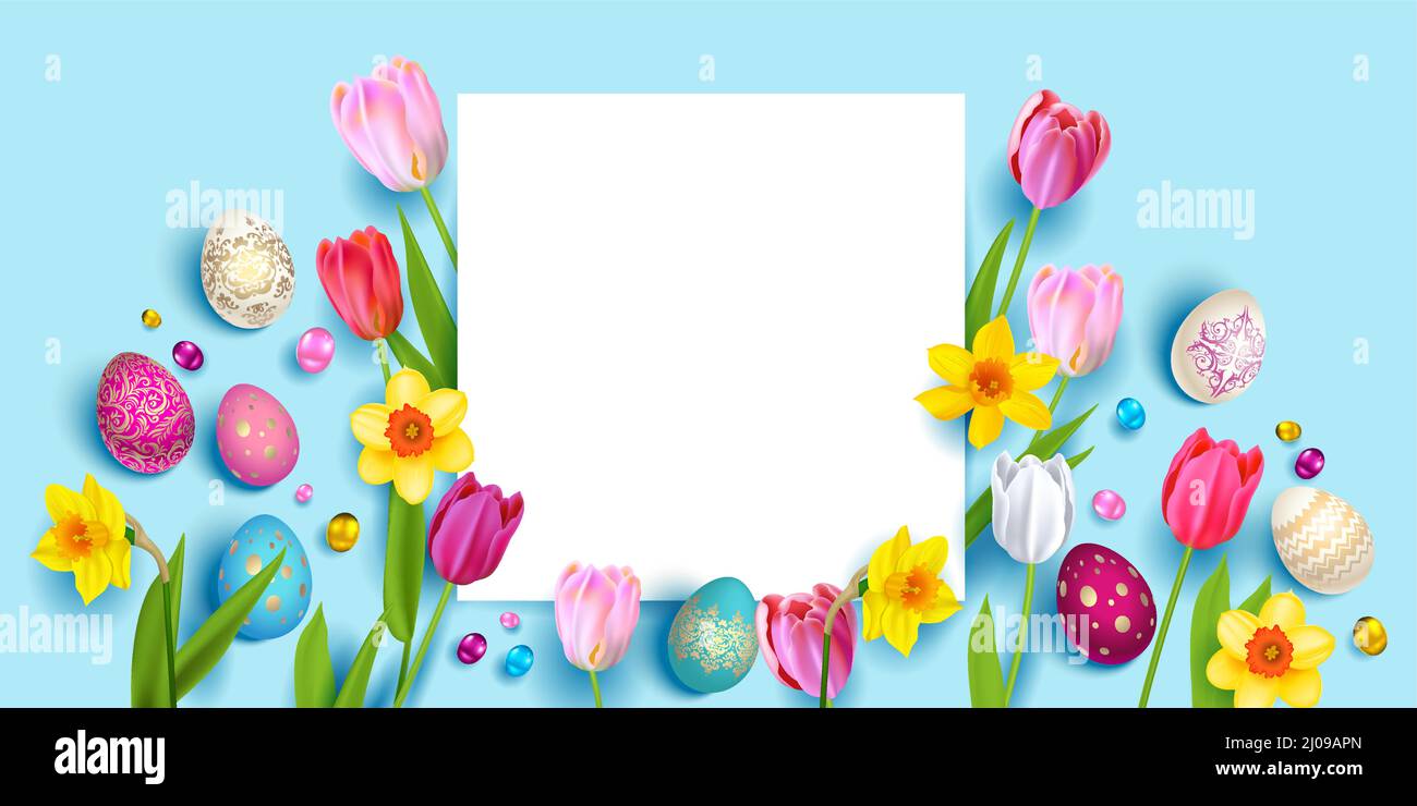 Template tulips easter eggs Stock Vector Images - Alamy