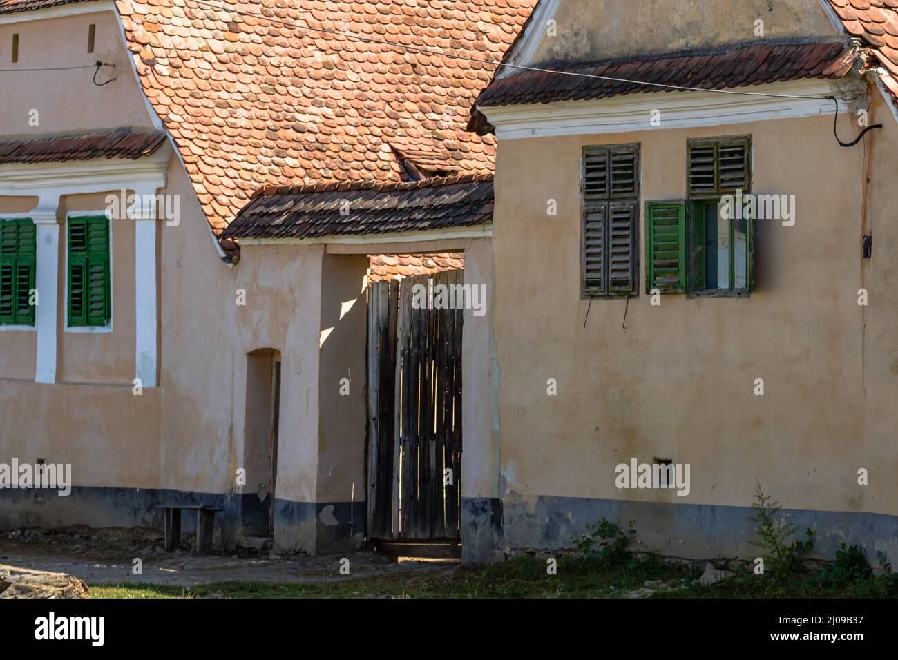 View of picturesque village Viscri in Romania. Painted traditional old ...