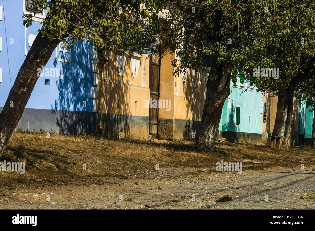 View of picturesque village Viscri in Romania. Painted traditional old ...
