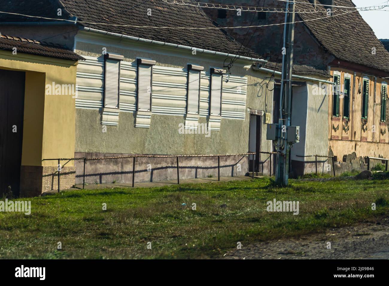 View of picturesque village Viscri in Romania. Painted traditional old ...