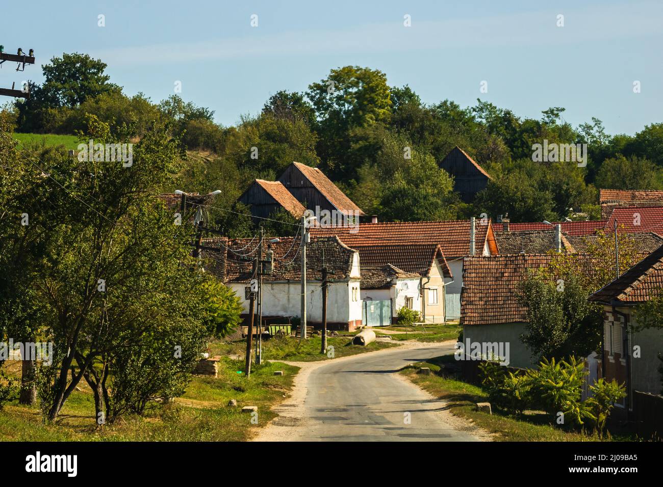 View of picturesque village Viscri in Romania. Painted traditional old ...