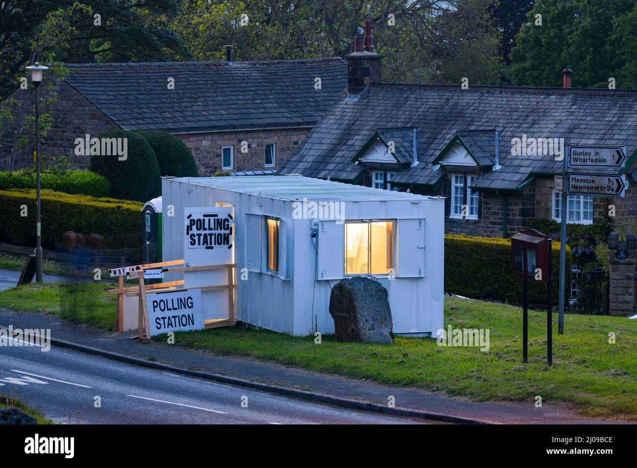 Polling station on voting day in rural community (temporary metallic ...