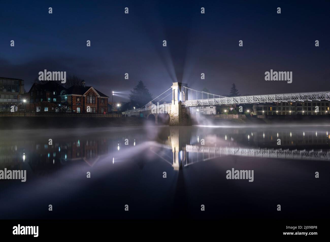 Pre dawn at the Wilford Suspension Bridge, on the River Trent at ...