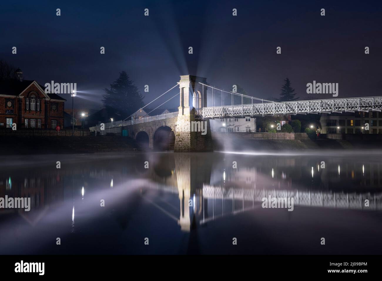 Pre dawn at the Wilford Suspension Bridge, on the River Trent at ...