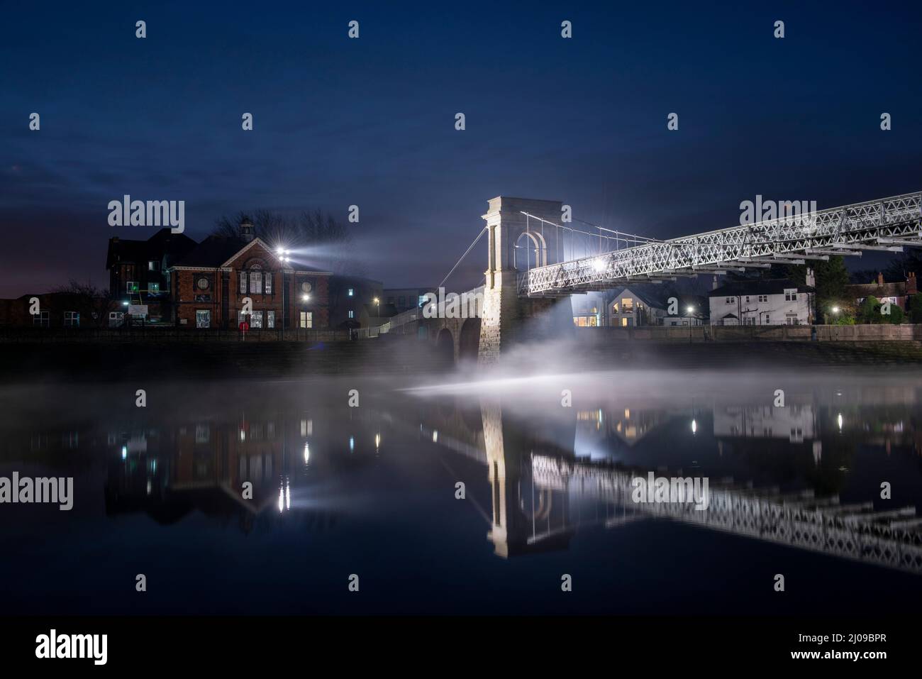 Pre dawn at the Wilford Suspension Bridge, on the River Trent at ...