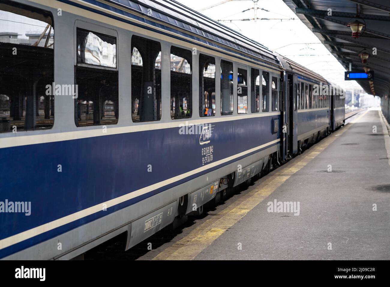 Train waiting for commuters at train platform at Bucharest North ...