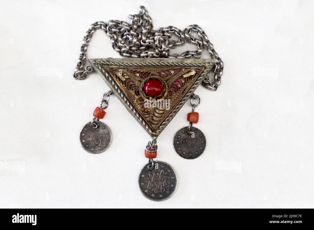 Ankara, Turkey- March 03 2022: Old and worn metal muska cover. Muska an ...