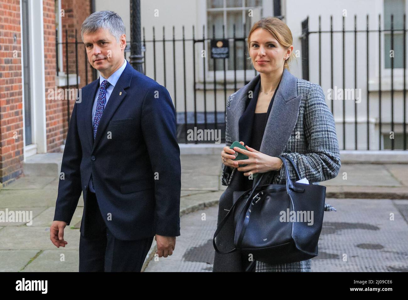 London, UK. 17th Mar, 2022. Ukrainian ambassador Vadym Prystaiko with ...