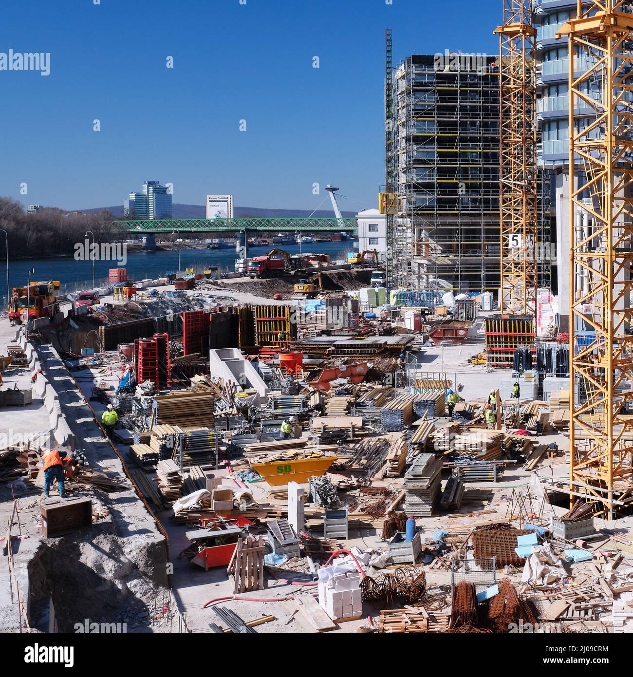 Construction site of new high-rise buildings on the Danube coast in ...