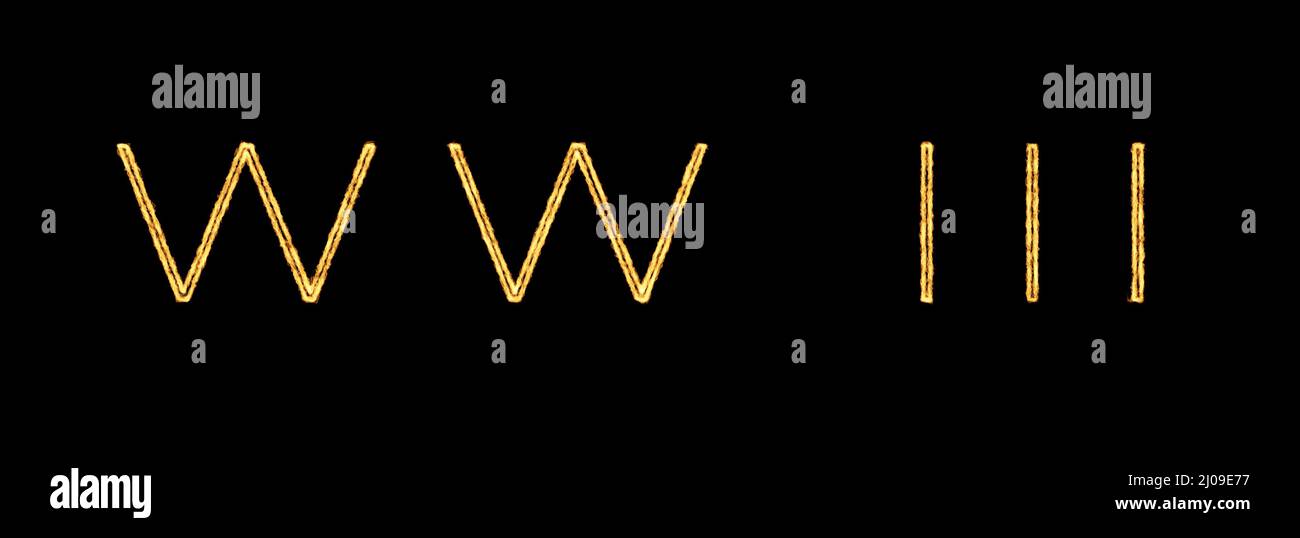 WORLD WAR THREE Text with Burning Flames Effect on Black Background ...