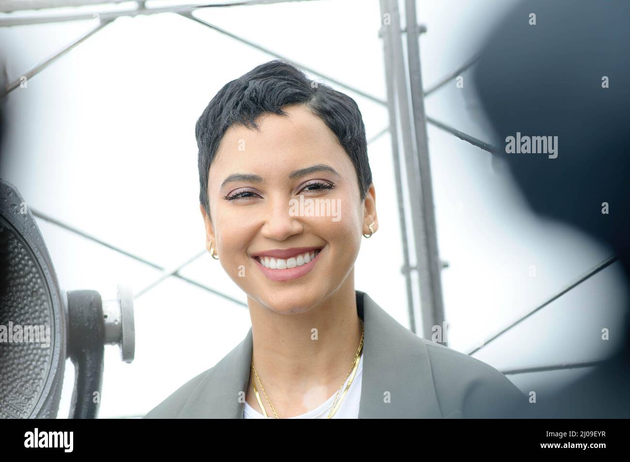 Andy Allo visits the Empire State Building to promote sci-fi comedy ...