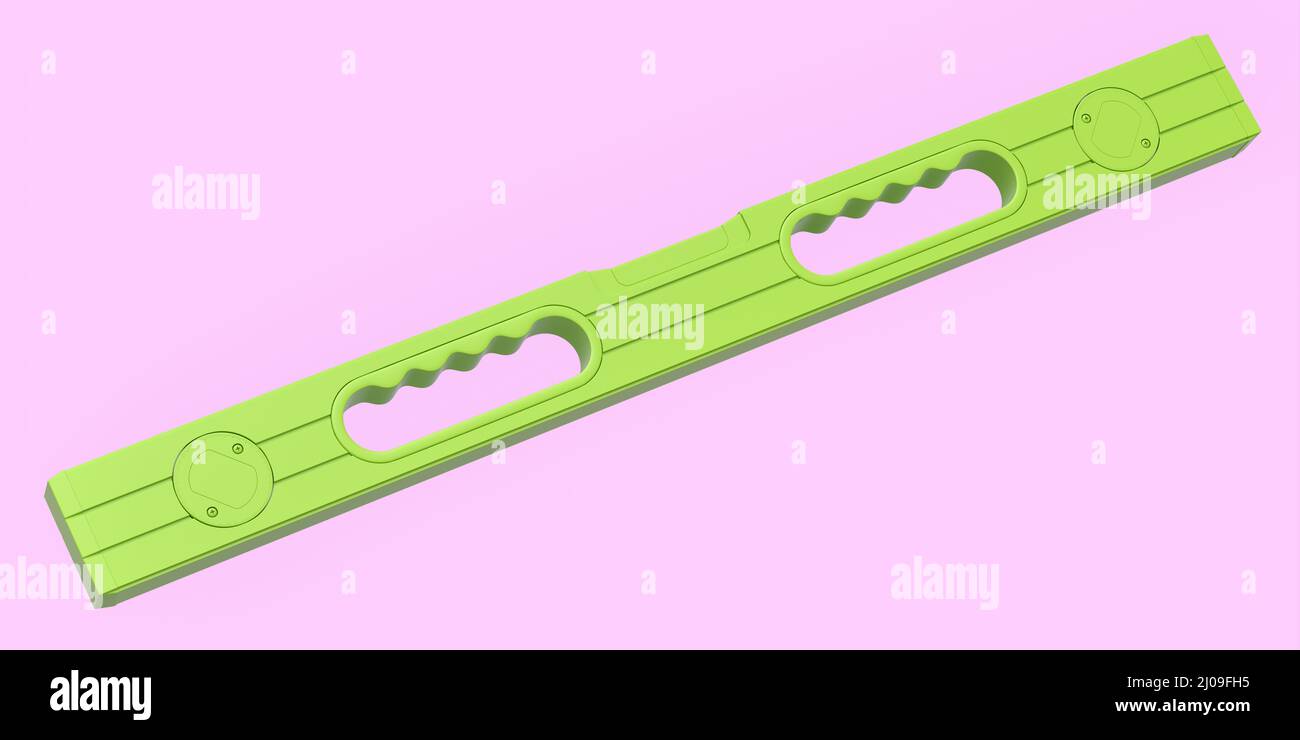 Building spirit level tool on pink monochrome background. 3d render and ...