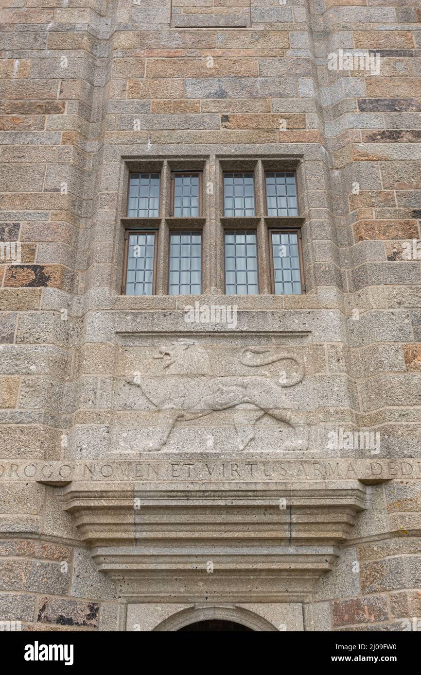 Drewsteignton.Devon.United Kingdom.July 31st 2021.A coat of arms is ...