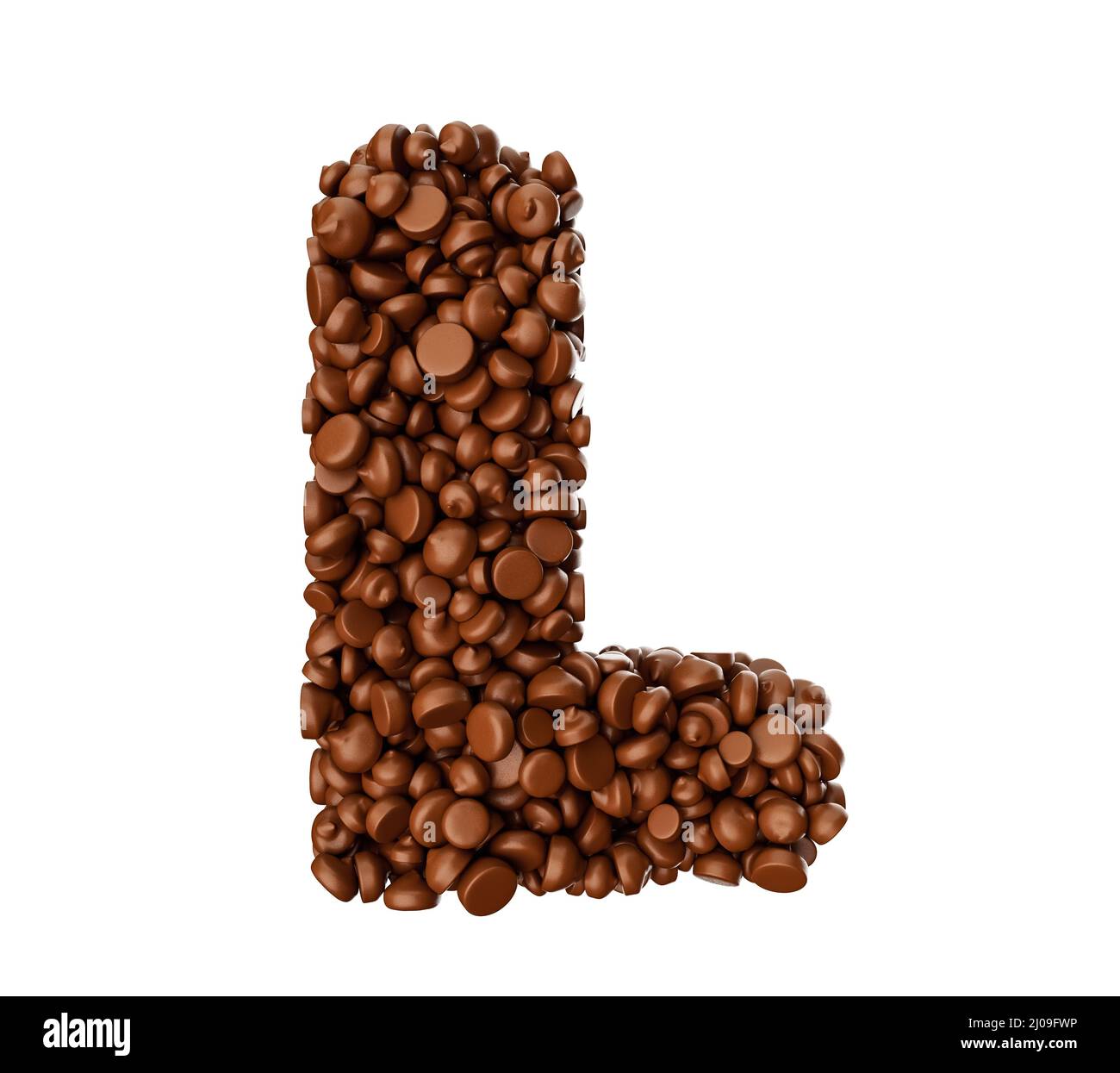3d illustration of letter L made of chocolate chips isolated on white ...