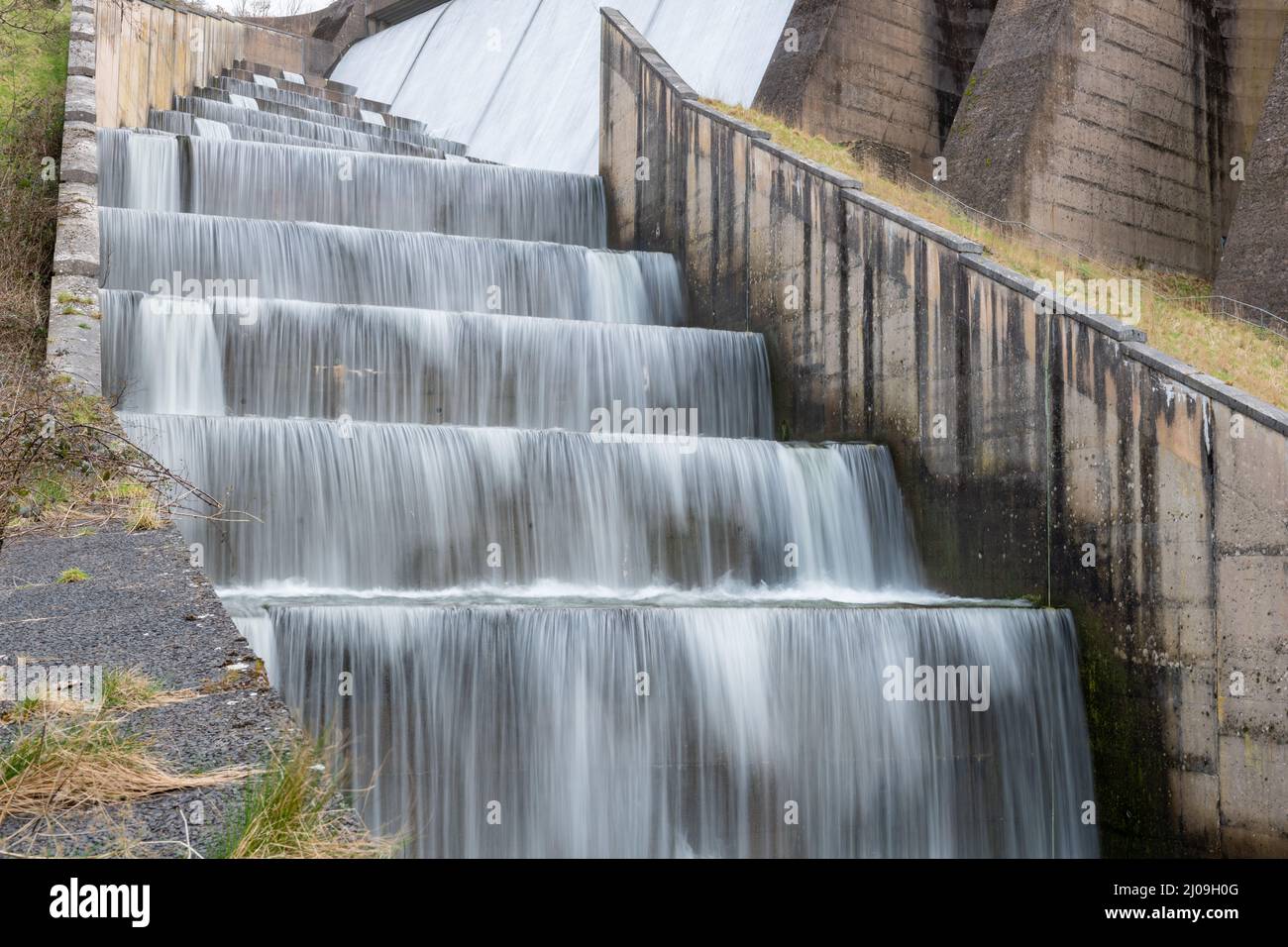 Long exposure of the waterfalls flowing over Wimbleball dam in Somerset ...