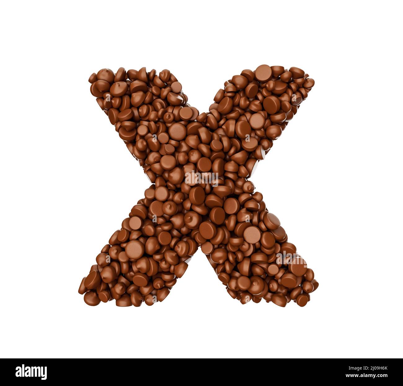 3d illustrated X letter made of chocolate chips pieces isolated on a ...