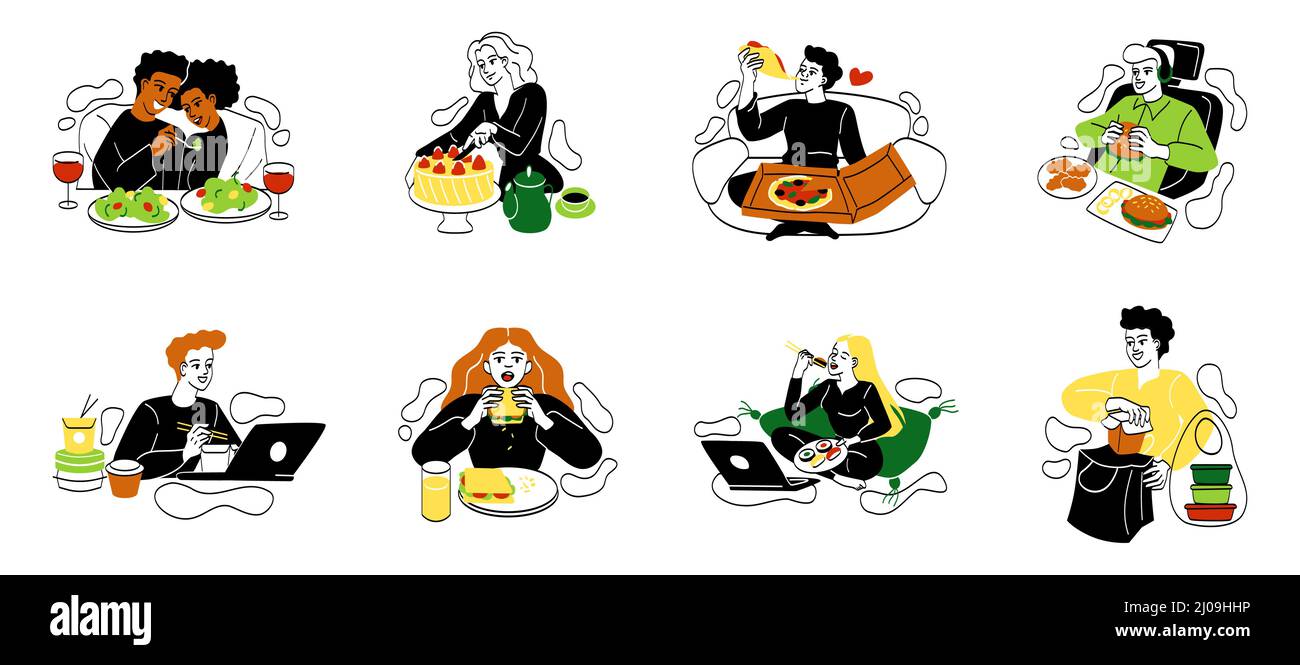 Set young people eating Cut Out Stock Images & Pictures - Alamy