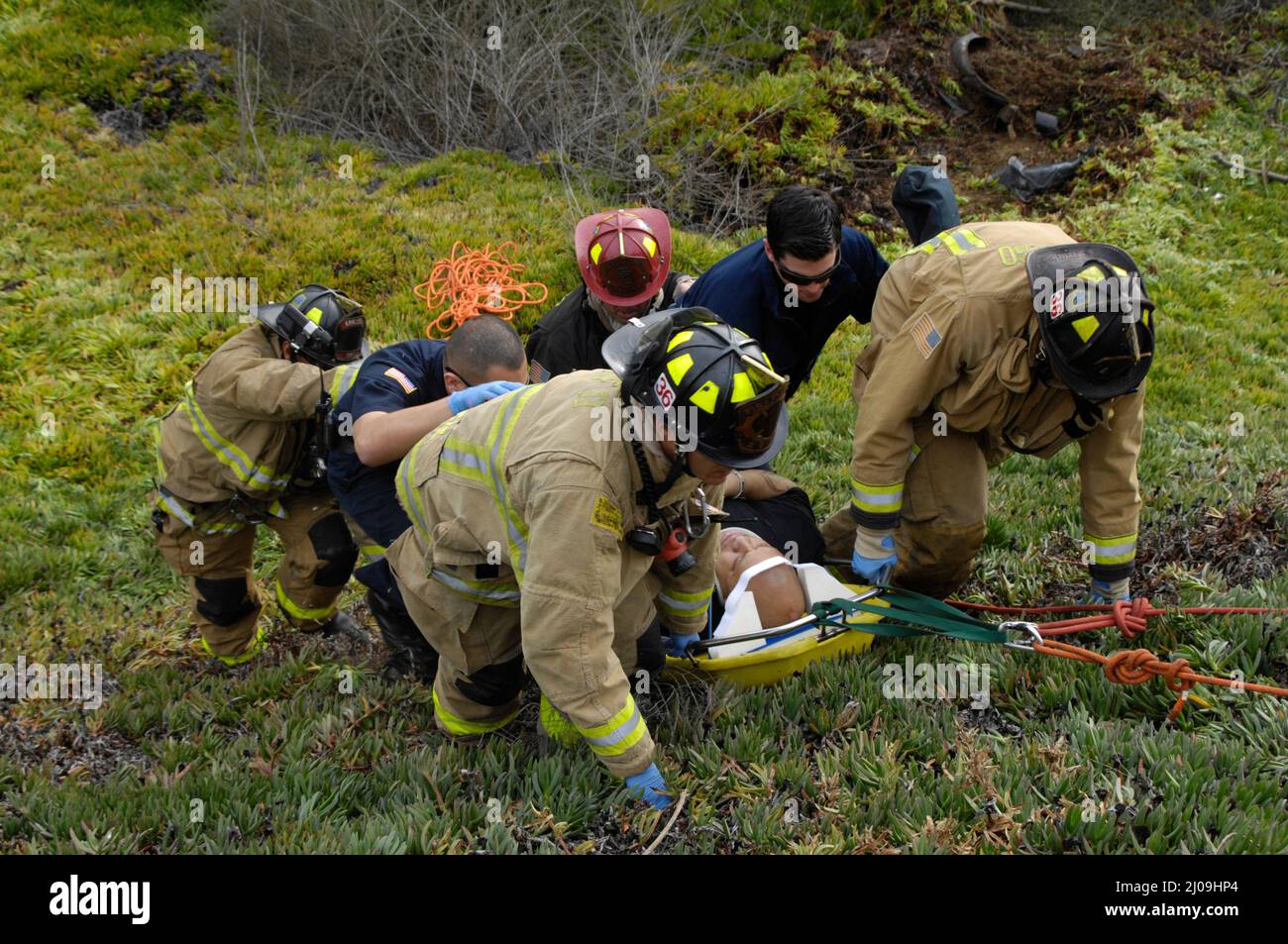 San Diego Fire-Rescue firefighters from Stations 20 and 36 performing a ...