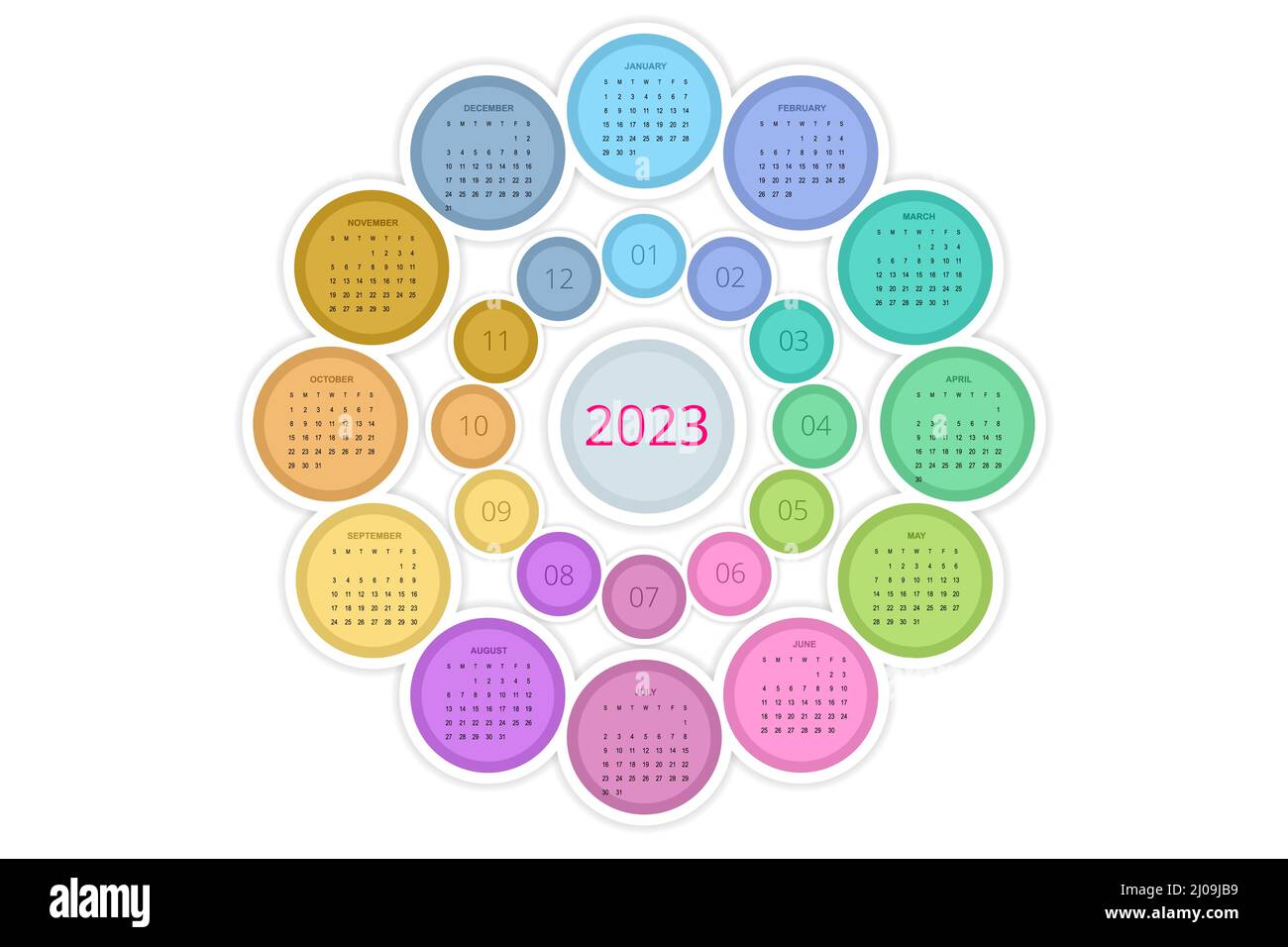 Round Calendar Planner for 2023. Calendar template for 2022. Stationery ...
