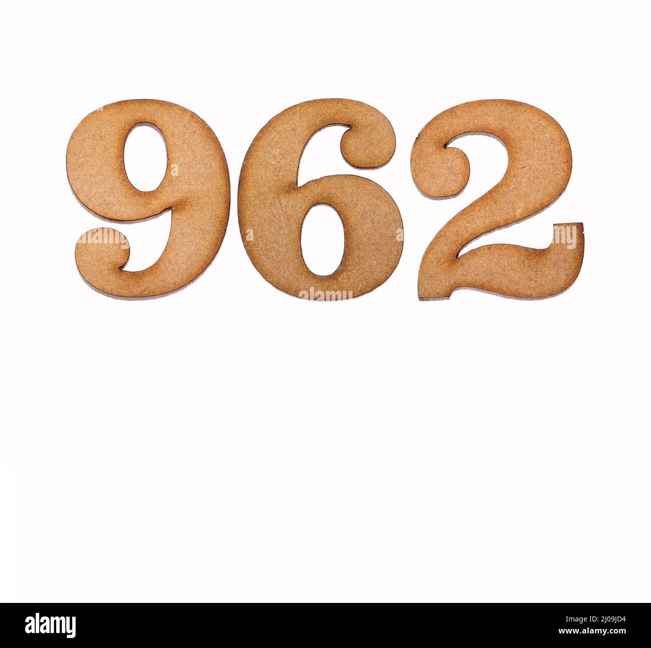 Number 962 - Piece of wood isolated on white background Stock Photo - Alamy