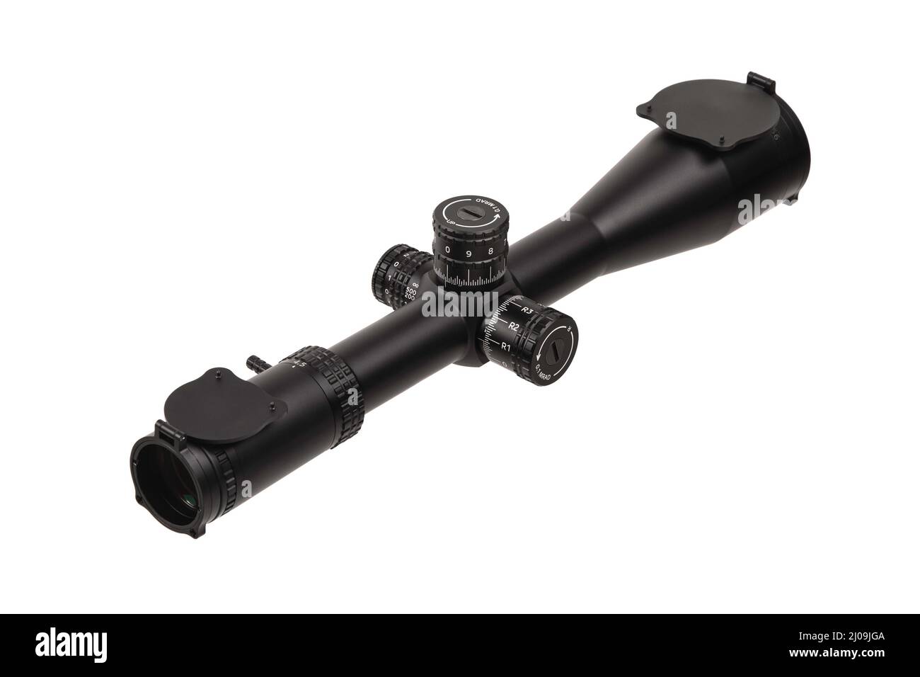 Modern black optical sight. Optical device for aiming at long distances ...