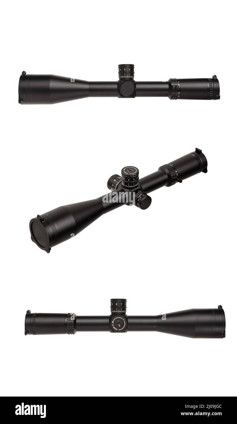 Modern black optical sight. Optical device for aiming at long distances ...