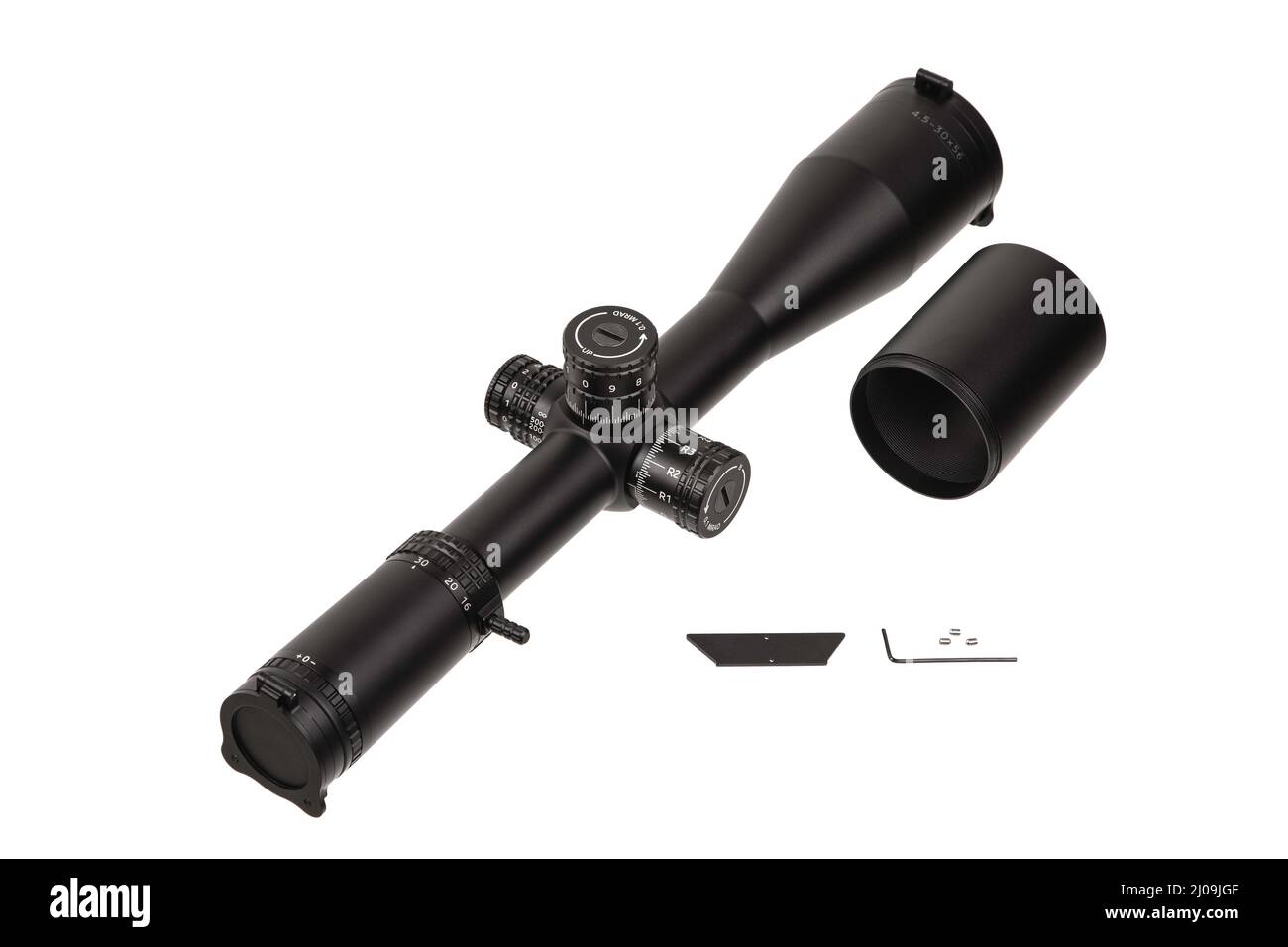 Modern black optical sight. Optical device for aiming at long distances ...