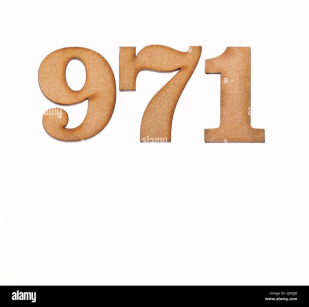 Number 971 in wood, isolated on white background Stock Photo - Alamy