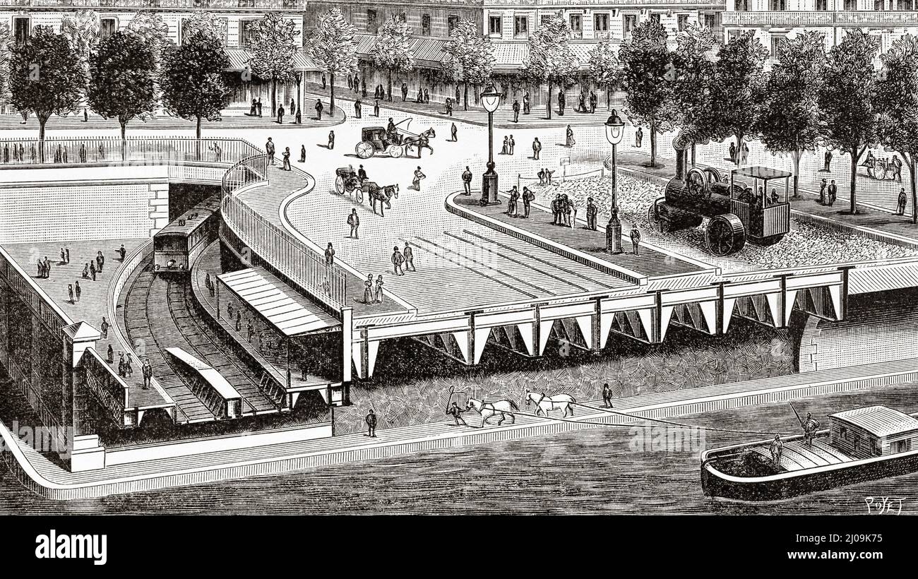 Construction of the Paris metro. State of the works of the Bastille ...