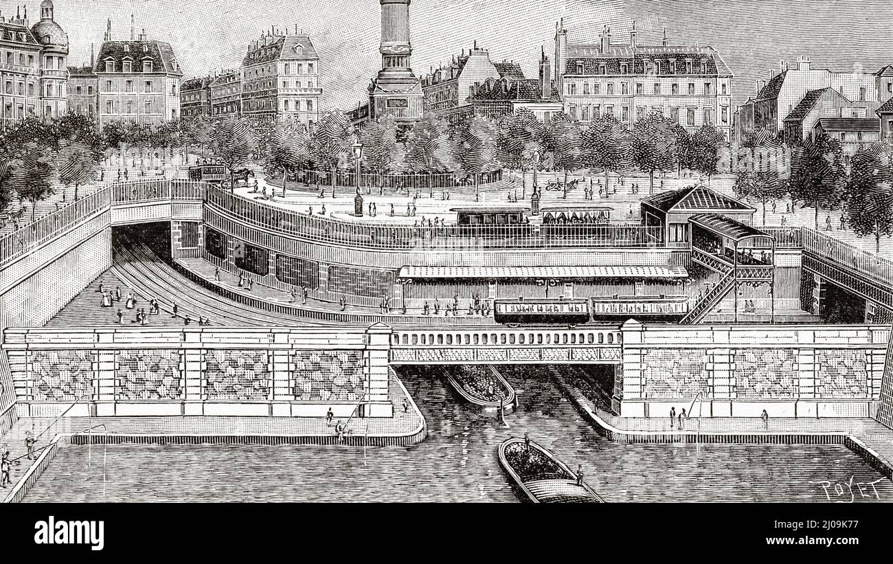 Construction of the Paris metro. State of the works of the Bastille ...