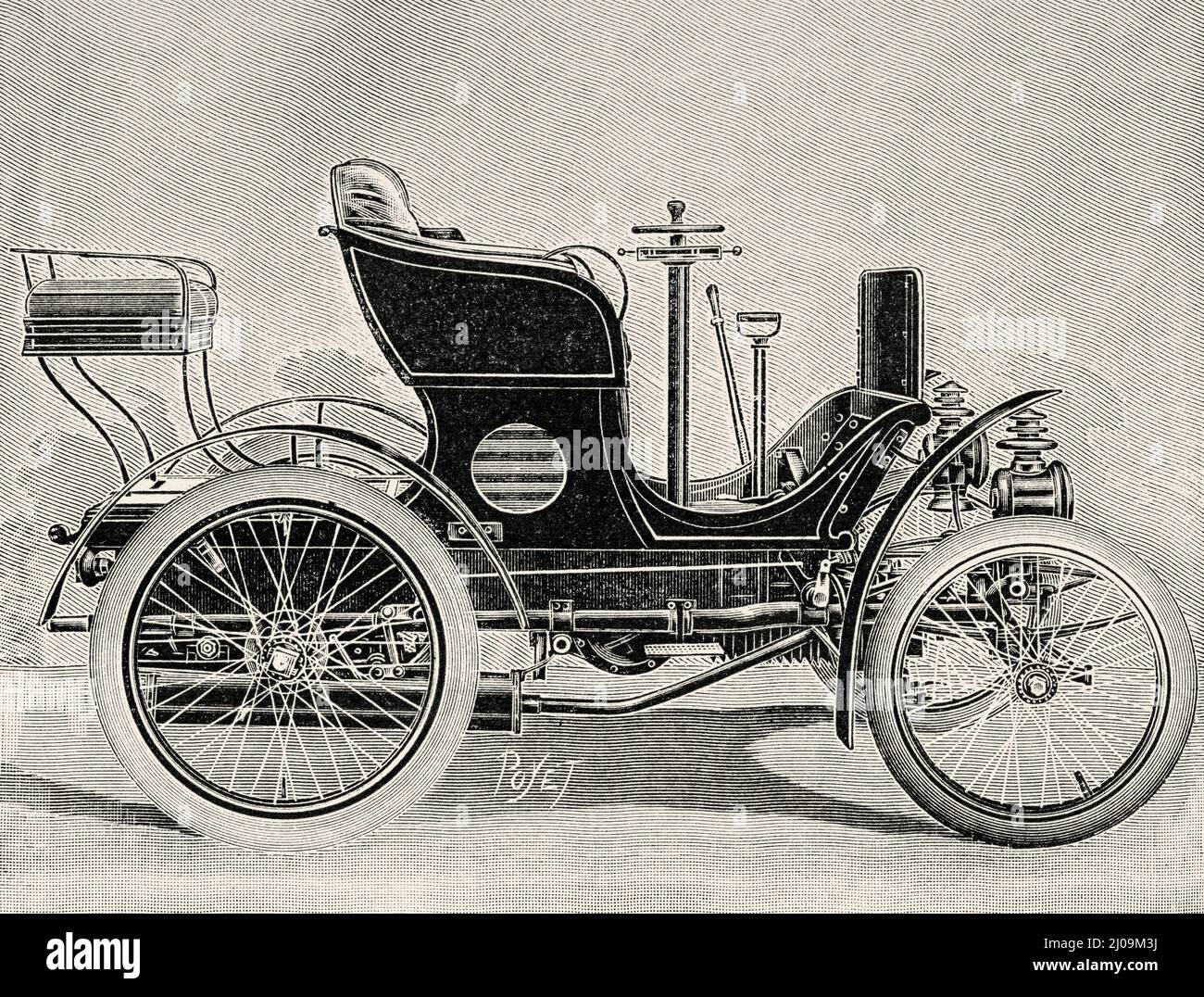 Darracq car. Old 19th century engraved illustration from La Nature 1899 ...