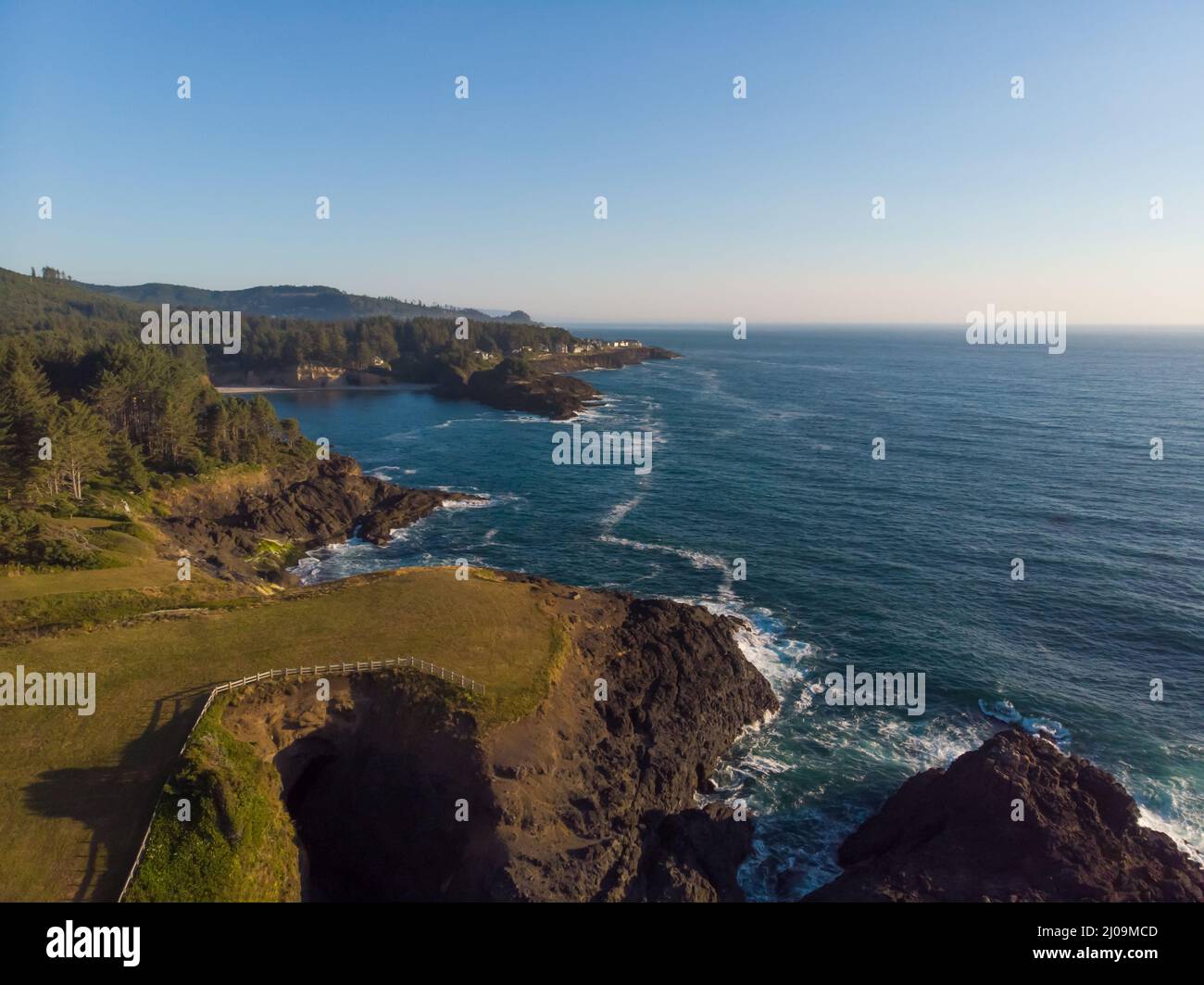 Aerial drone panoramic view of rocks in the ocean. Rocky coast with ...
