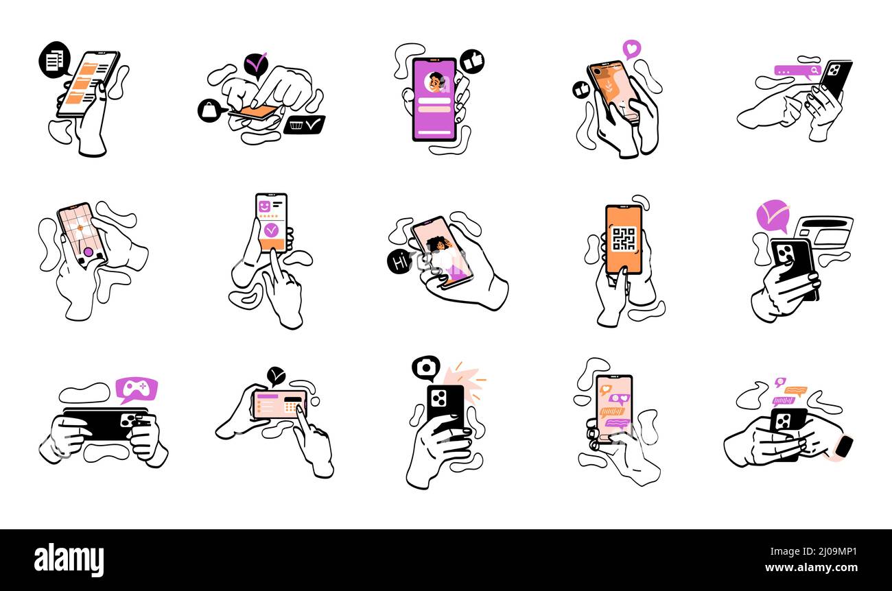 Hands Holding Mobile Phones Set Stock Vector Image And Art Alamy