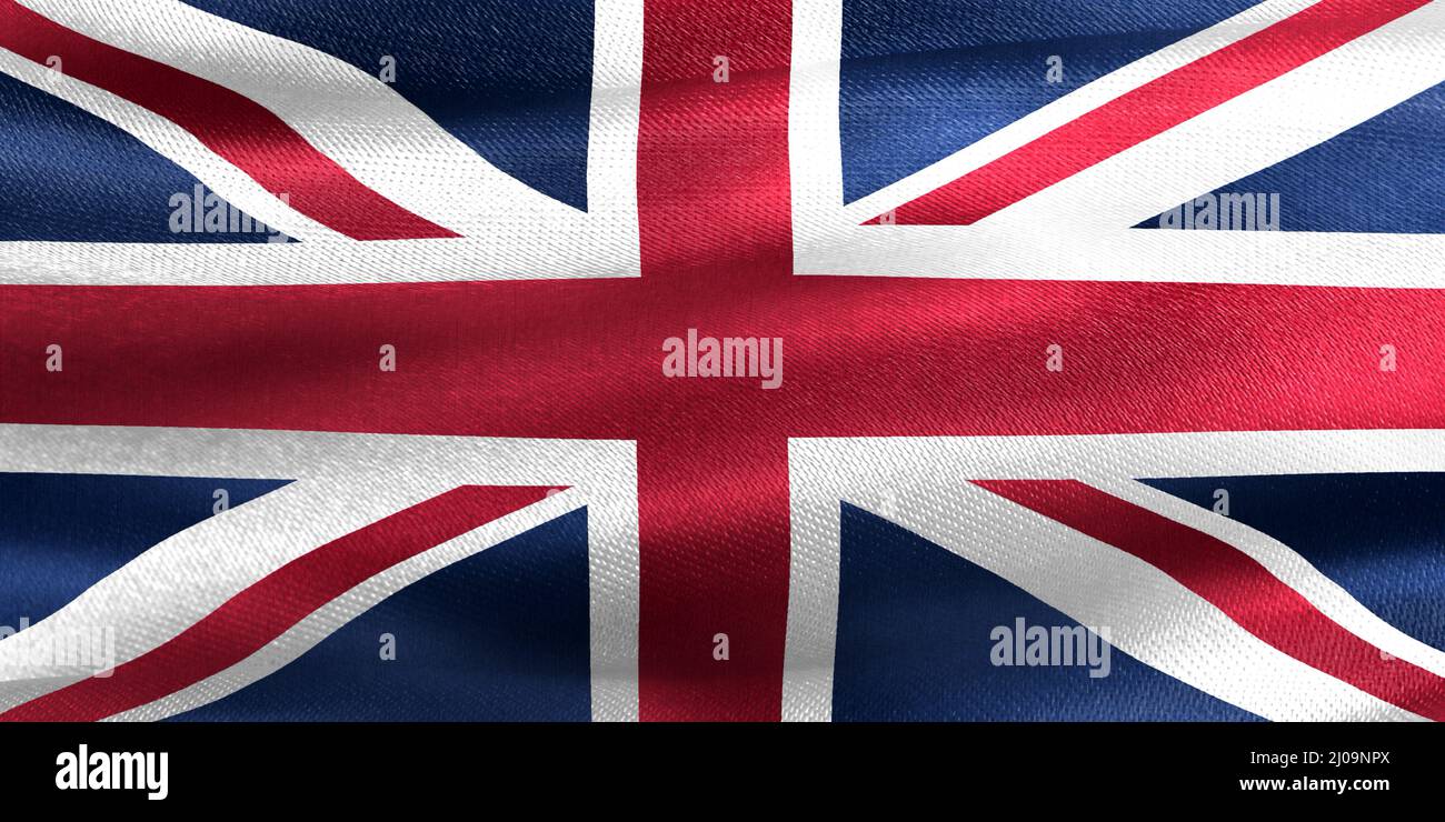 Realistic 3D render of waving United Kingdom flag with fabric texture ...
