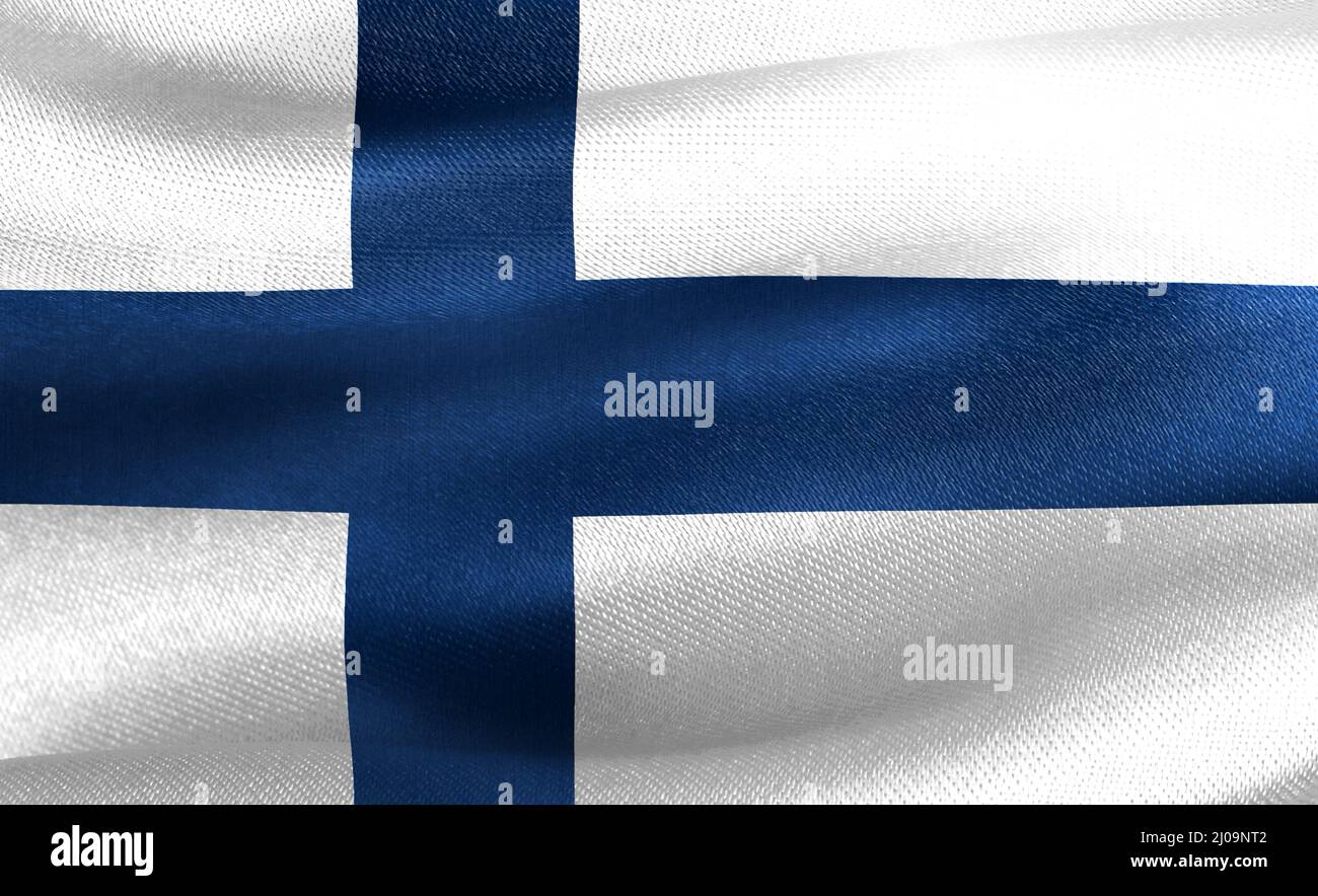 Realistic 3D render of waving Finland flag with fabric texture - great ...