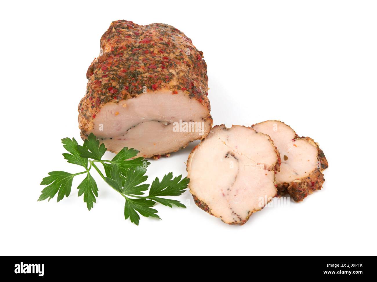 Baked meat isolated on a white background Stock Photo - Alamy