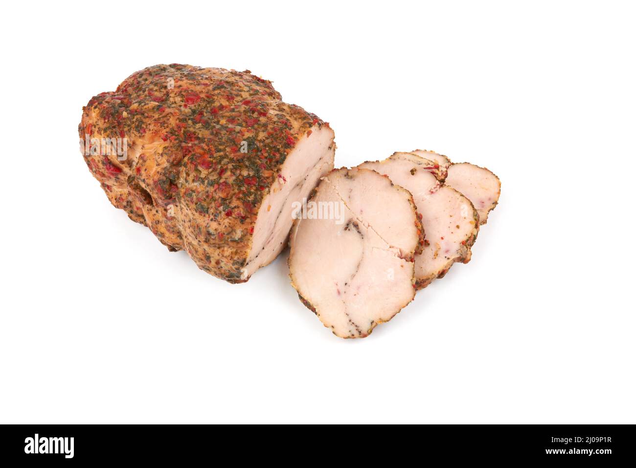 Baked meat isolated on a white background Stock Photo - Alamy