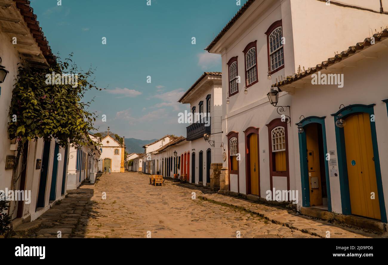 View of beautiful ancient colonial houses in the historic center ...
