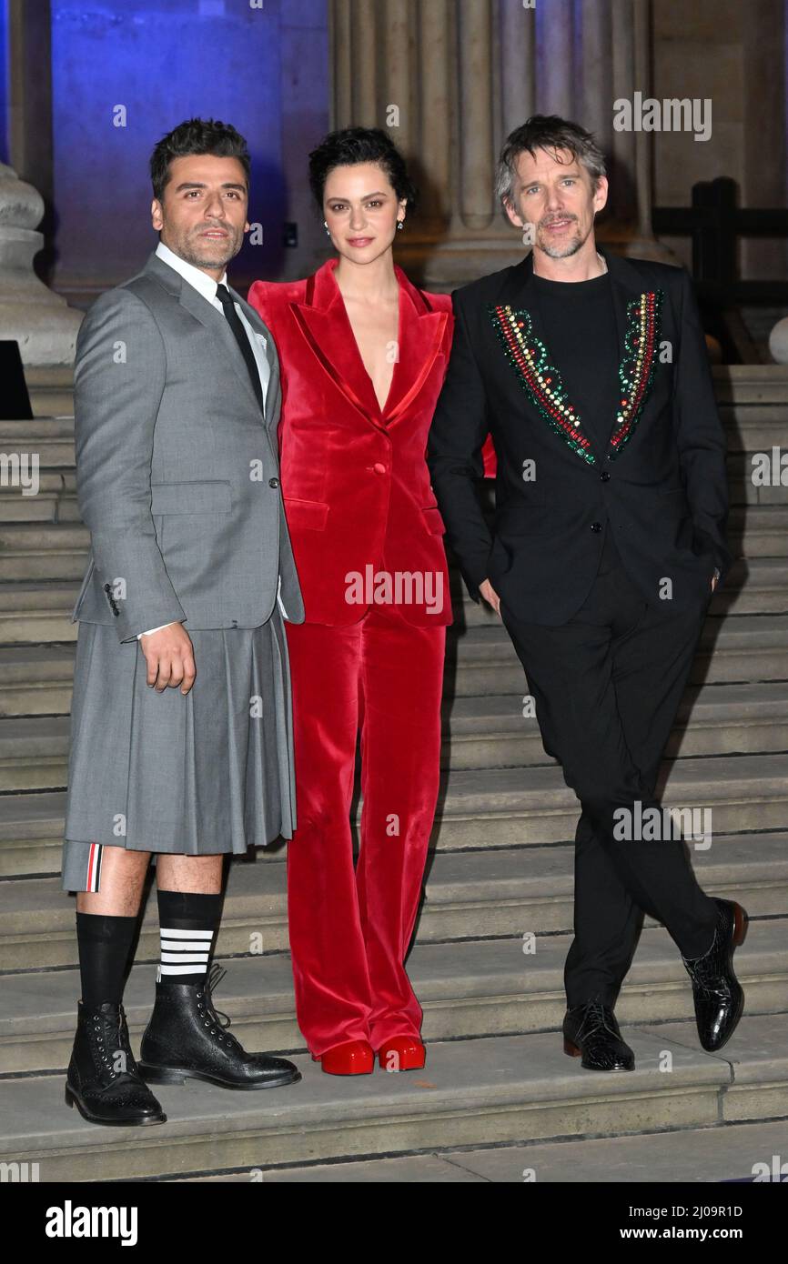 London, UK - 17 March 2022 Oscar Isaac, May Calamawy and Ethan Hawke at ...