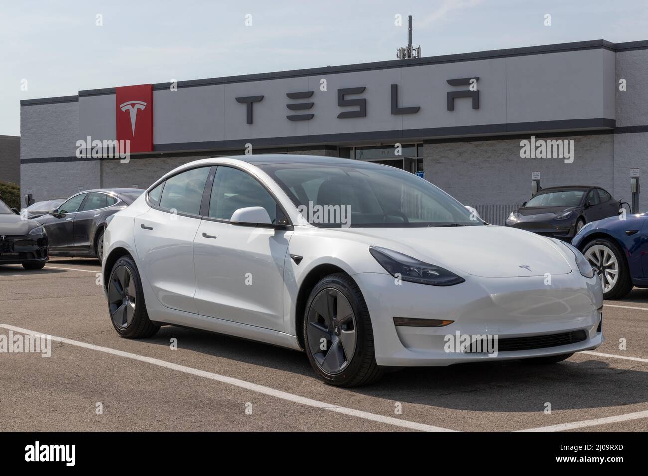 Indianapolis - Circa March 2022: Tesla EV electric vehicles on display ... Indianapolis - Circa March 2022: Tesla EV electric vehicles on display ...