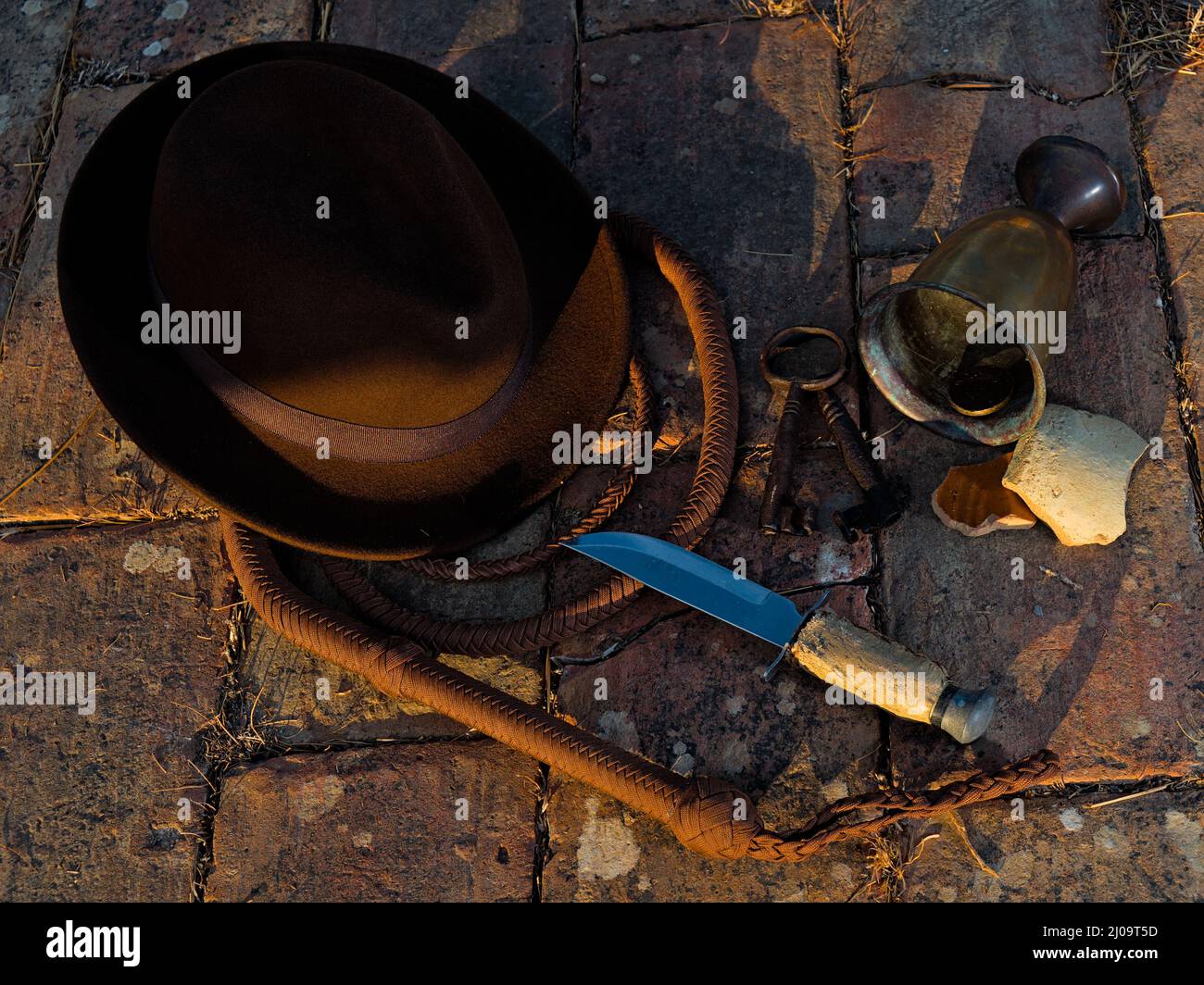 Adventurer themed scene with objects inspired on Indiana Jones Films ...